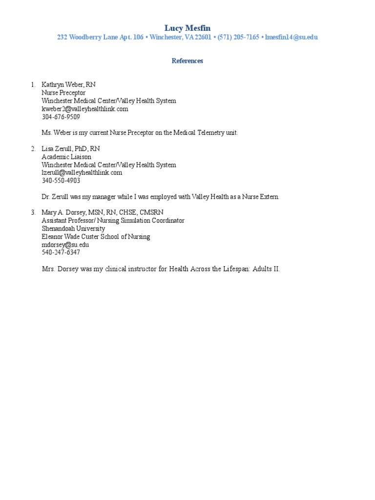 Nursing Professional References | PDF
