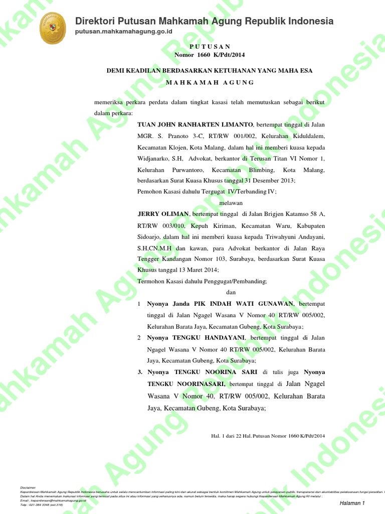 Putusan Mahkamah Agung Nomor 1660K/Pdt/2014 | PDF