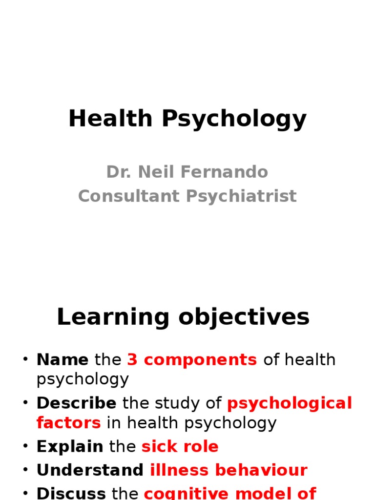 Health Psychology: Dr. Neil Fernando Consultant Psychiatrist | PDF