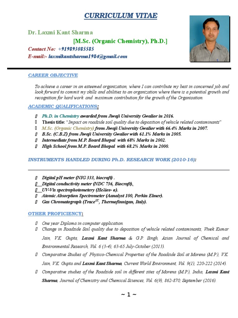 Dr. Laxmi Kant Sharma CV in Pharma | PDF | Chemistry | Physical Sciences