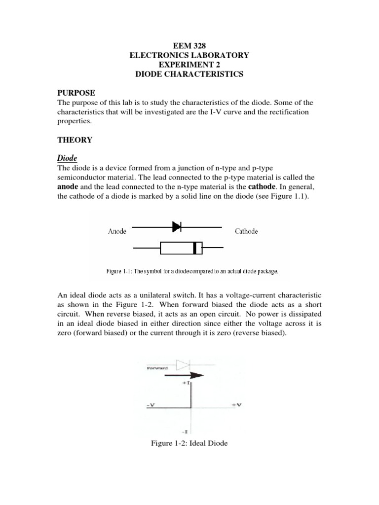EEM328 Electronics Laboratory - Experiment 2 - Diode Characteristics ...