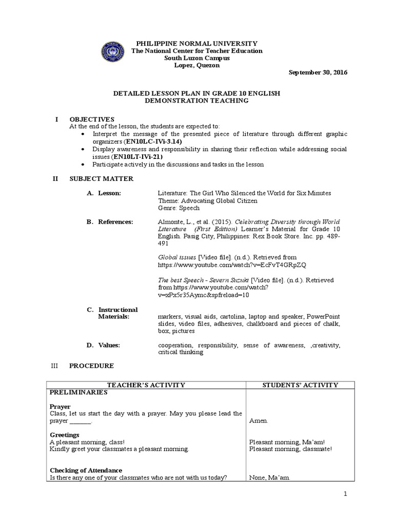 Lesson Plan in English Grade 10 by Lyra Z. Austria | PDF | Fair Use ...