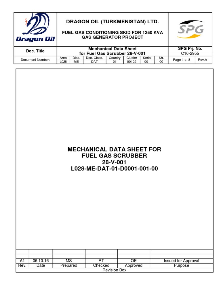 Fuel Gas Scrubber Data Sheet | PDF | Pipe (Fluid Conveyance ...