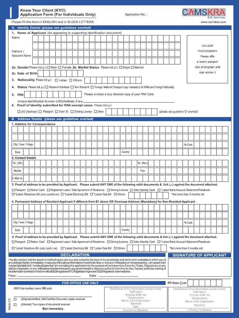 CAMSKRA Individual Form PDF | PDF