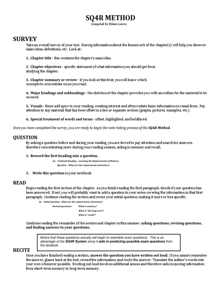 SQ4R Strategy | PDF | Memory | Mental Processes