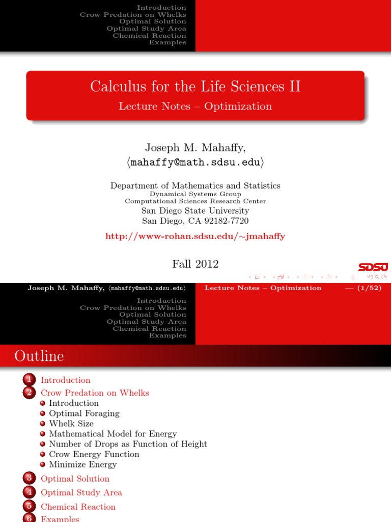 Calculus For The Life Sciences II: Lecture Notes - Optimization | PDF ...