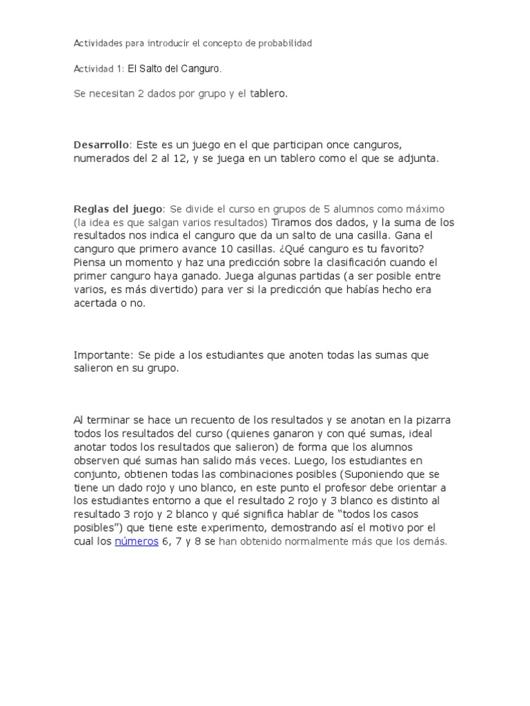 Actividades para enseñar probabilidad | PDF | Probabilidad | Juego de azar