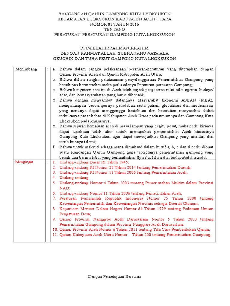 Rancangan Qanun Gampong | PDF
