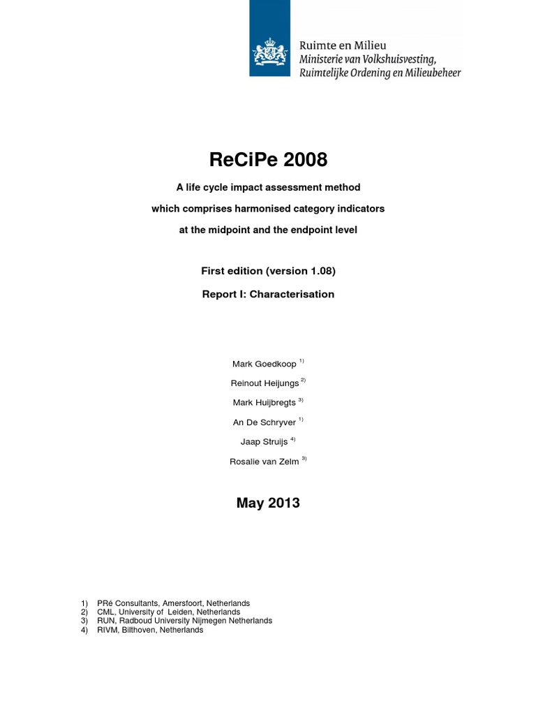 ReCiPe 2008 Life Cycle Assessment Method | PDF | Science & Mathematics ...