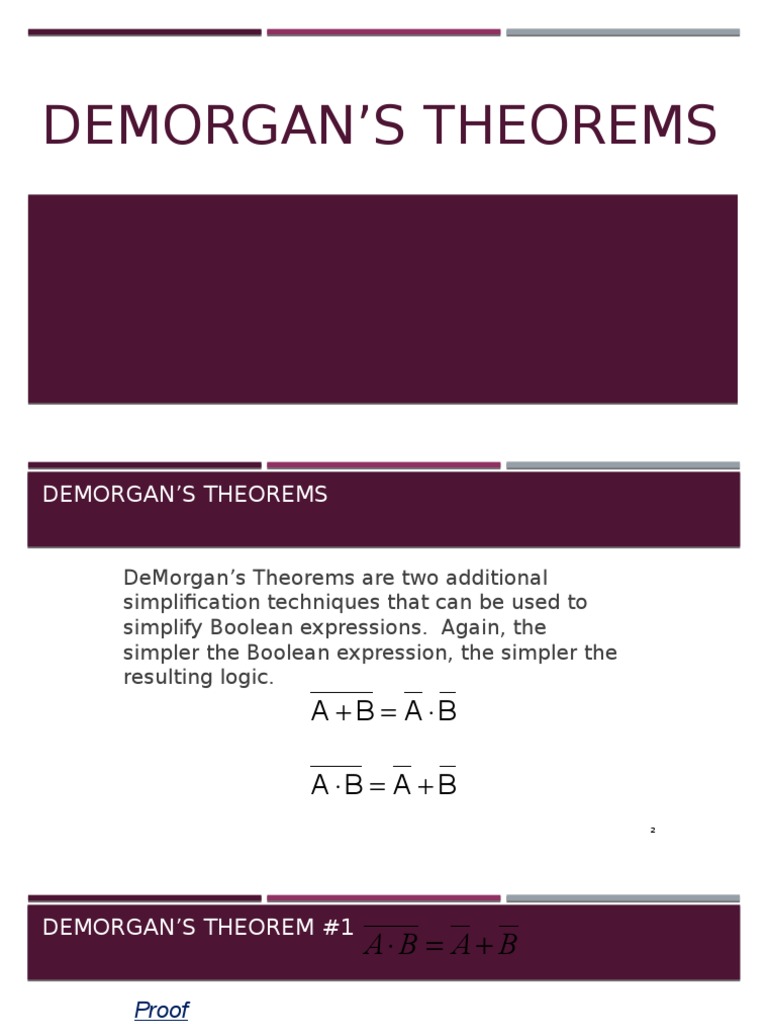 DeMorgan S Theorems | PDF | Boolean Algebra | Teaching Mathematics