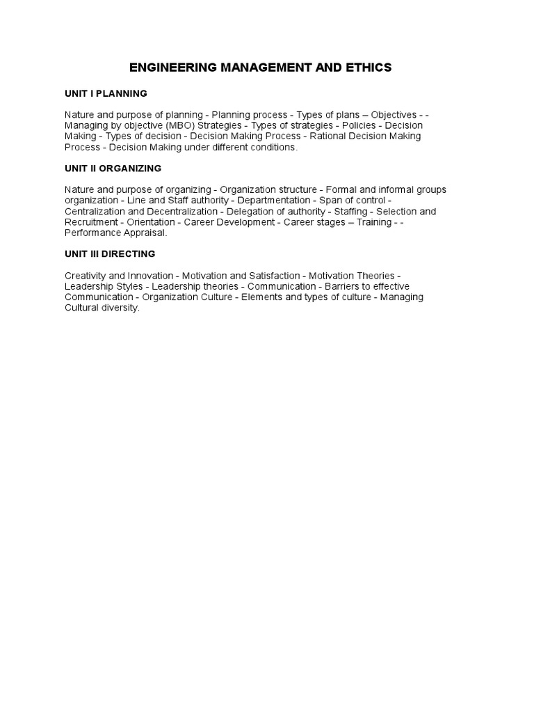 Engineeringmanagement Notes-1&2&3 Units | PDF | Strategic Management | Goal