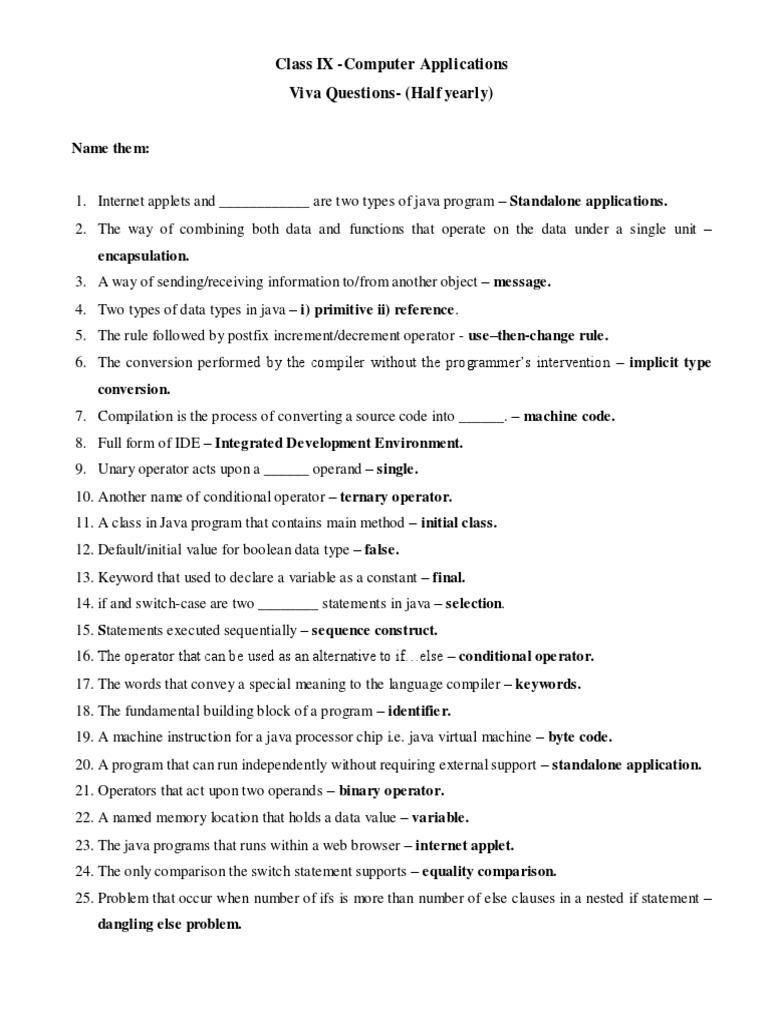Name The M:: Class IX - Computer Applications Viva Questions - (Half ...