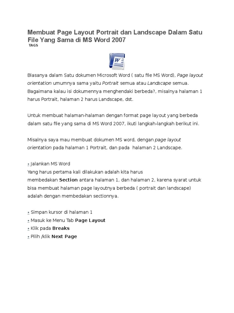 Cara Membuat Page Layout Portrait Dan Landscape Dalam Satu File Yang ...
