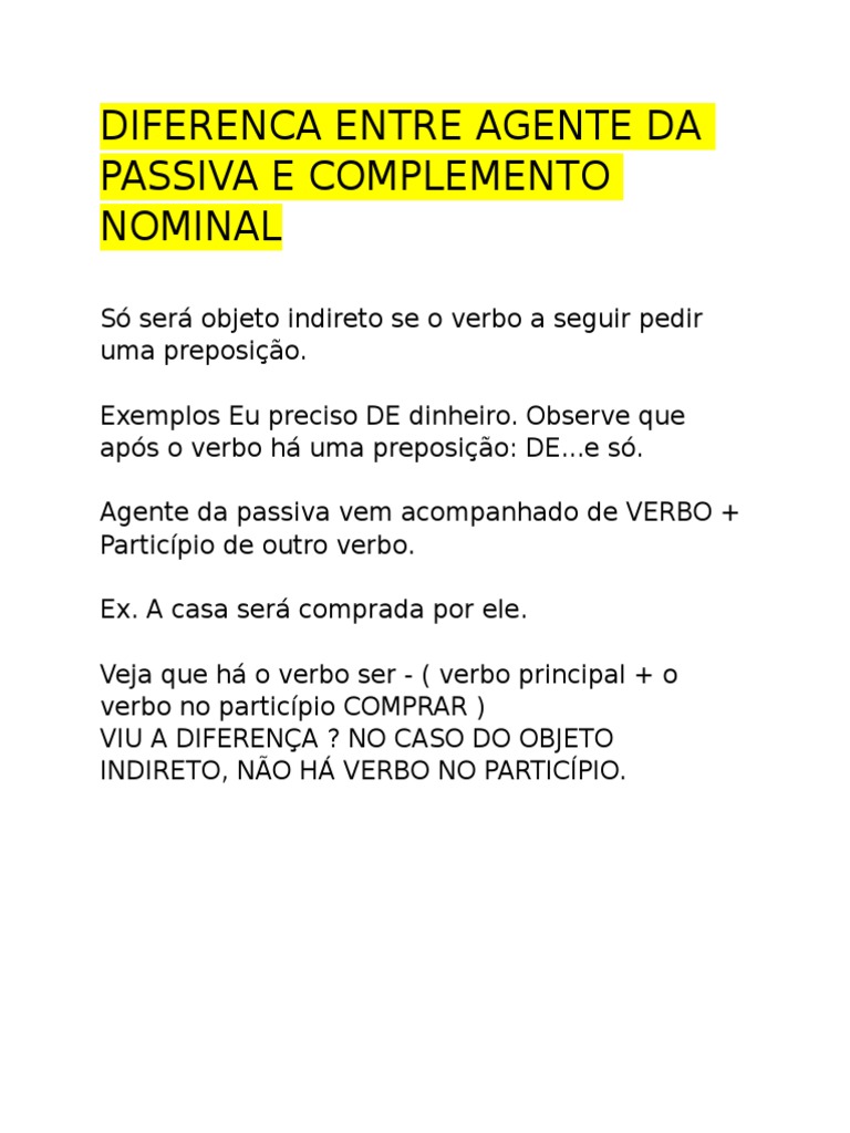 Diferenca Entre Agente Da Passiva e Complemento Nominal | PDF