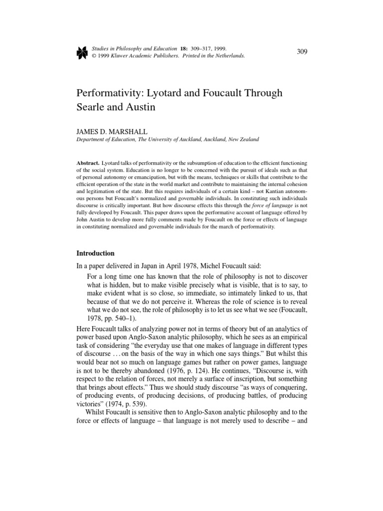 Performativity: Lyotard and Foucault Through Searle and Austin | PDF ...