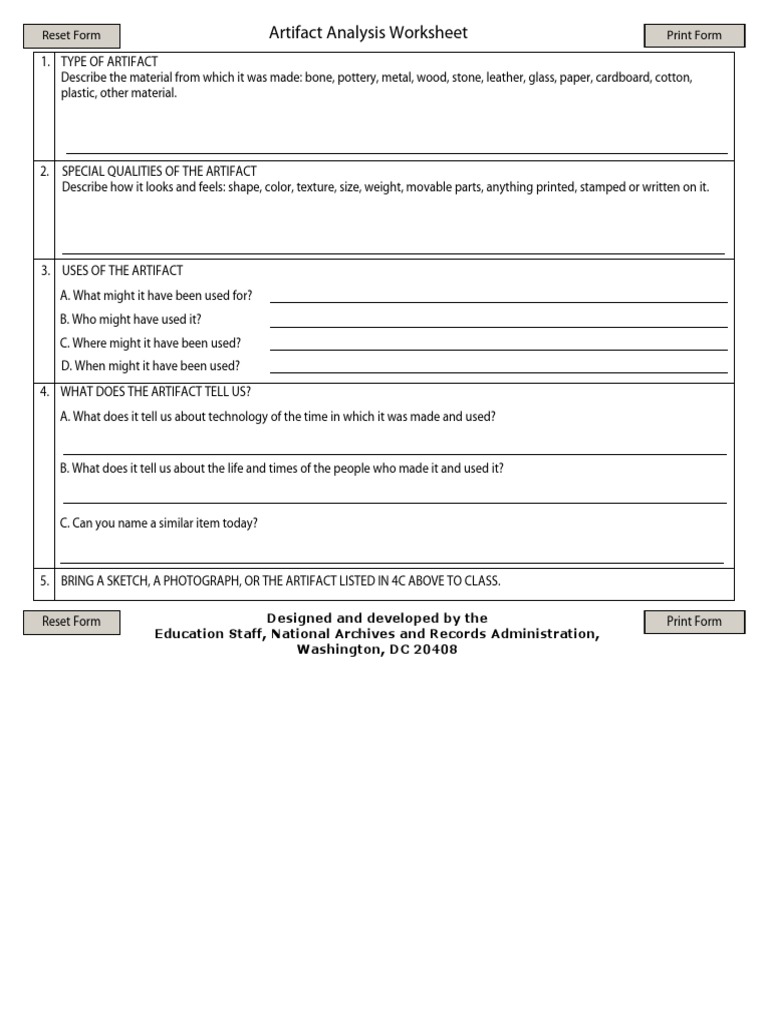 Artifact Analysis Worksheet | PDF
