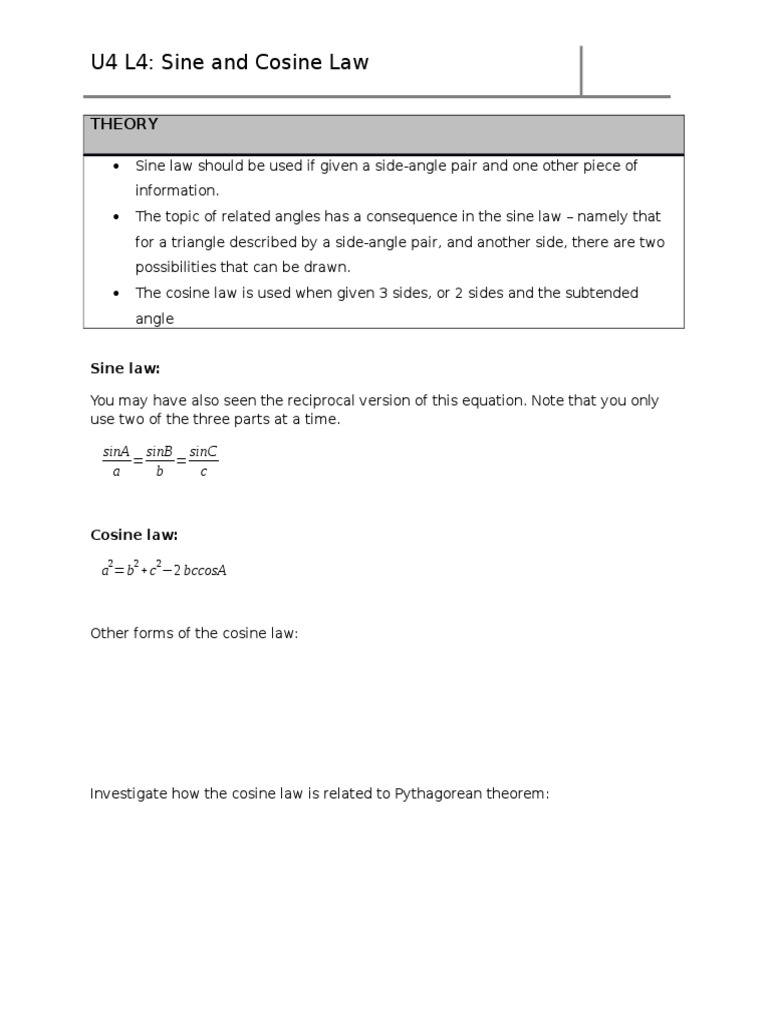Sine and Cosine Law Explained | PDF | Trigonometric Functions | Sine