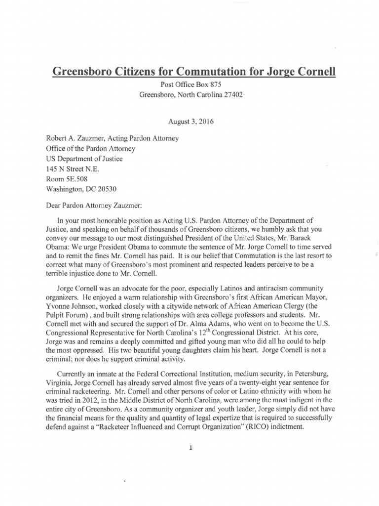 Greensboro Citizens For Commutation For Jorge Cornell Letter | PDF
