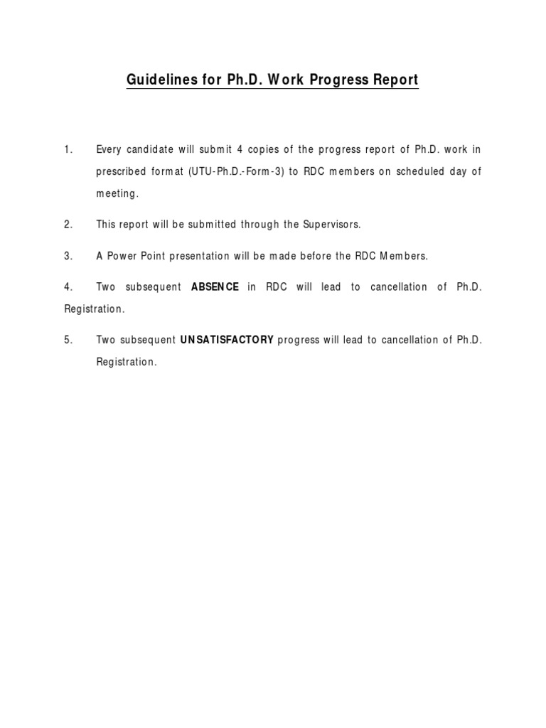 Ph.D. Progress Report Guidelines | PDF | Doctor Of Philosophy | Business