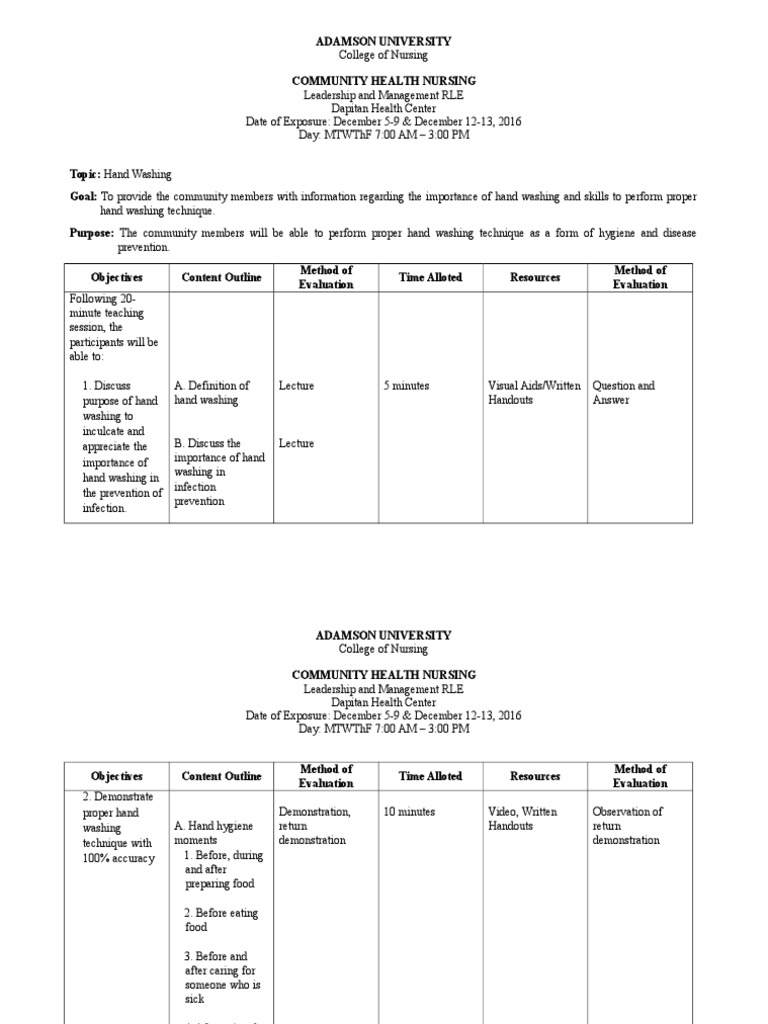 Teaching Plan Hand Washing | PDF