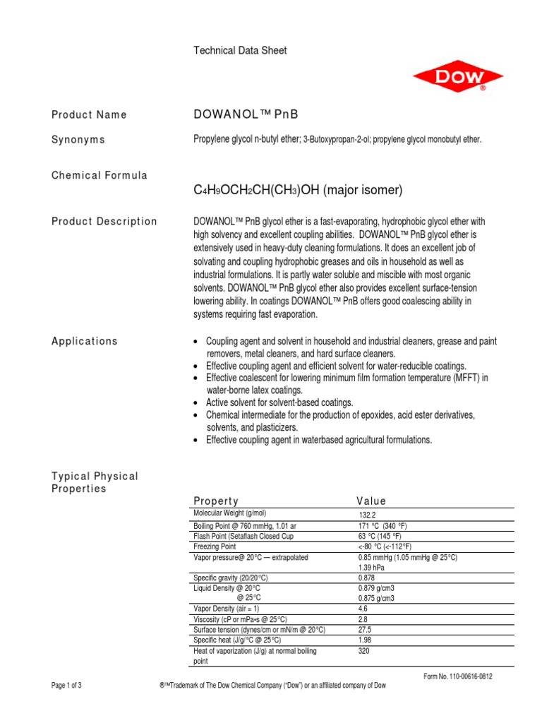 Propylene Glycol N-Butyl Ether Data Sheet | PDF | Ether | Solvent