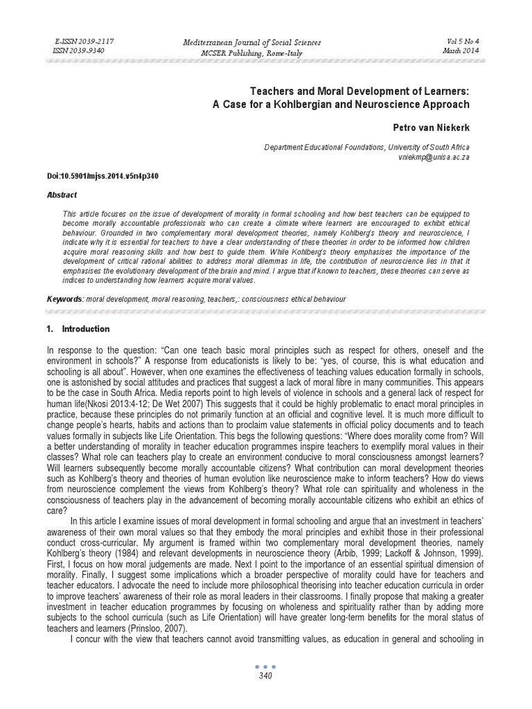 Teachers' Role in Learners' Moral Development | PDF | Morality ...
