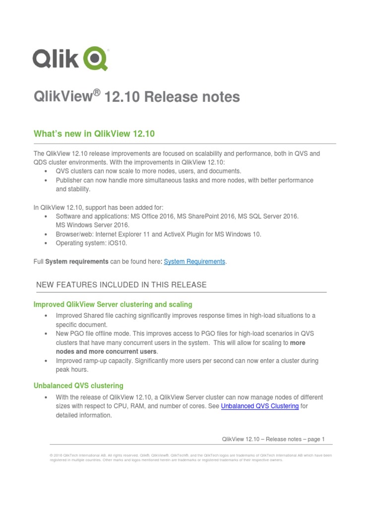 QlikView 12 10 Release Notes | PDF | Scalability | Computer Cluster