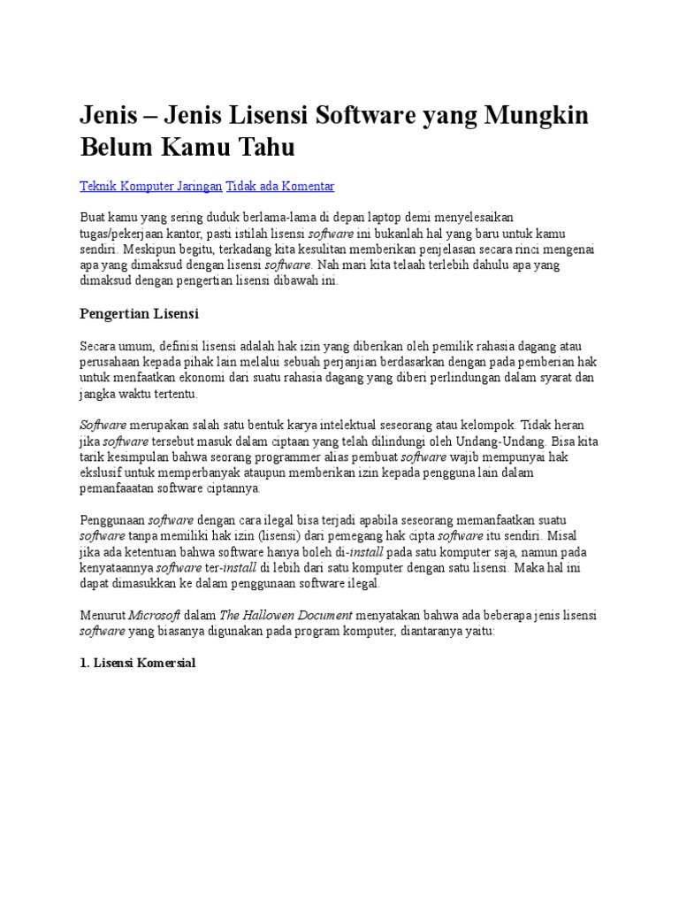 Jenis - Jenis Lisensi Software Yang Mungkin Belum Kamu Tahu | PDF ...