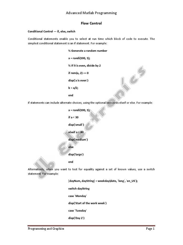 Advanced Matlab Programming: Flow Control | PDF | Control Flow | Matrix ...