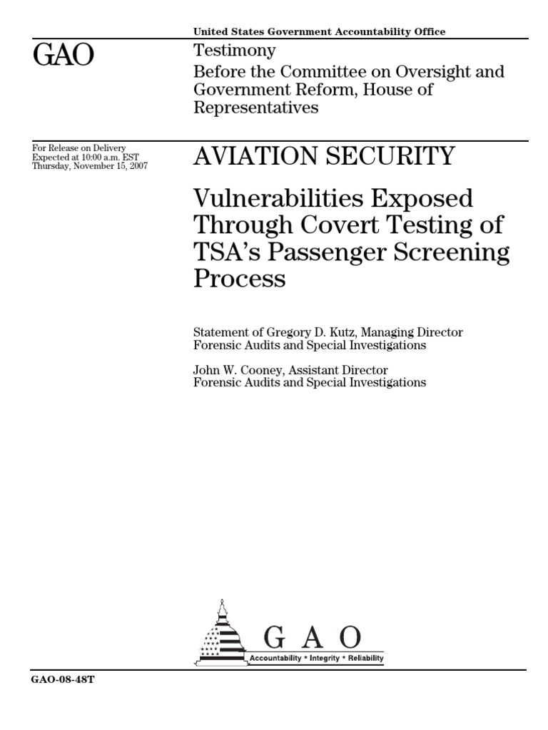Aviation Security Vulnerabilities Exposed Through Covert Testing of TSA ...
