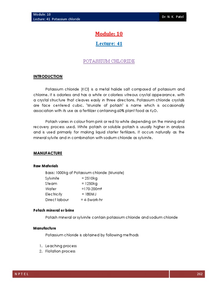 KCL | PDF | Potassium Chloride | Potash