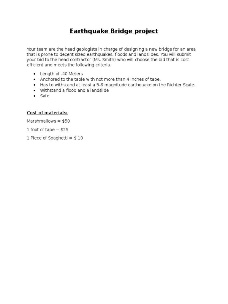Earthquake Bridge Project | PDF