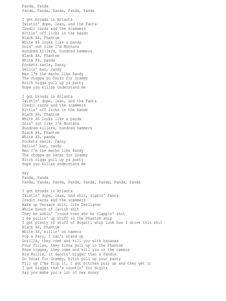 Desiigner Panda Lyrics | PDF | Leisure | Entertainment (General)