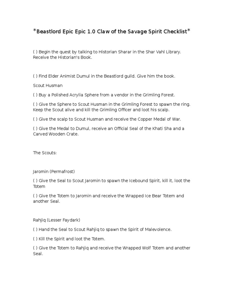 BL Epic 1.0 Checklist | PDF