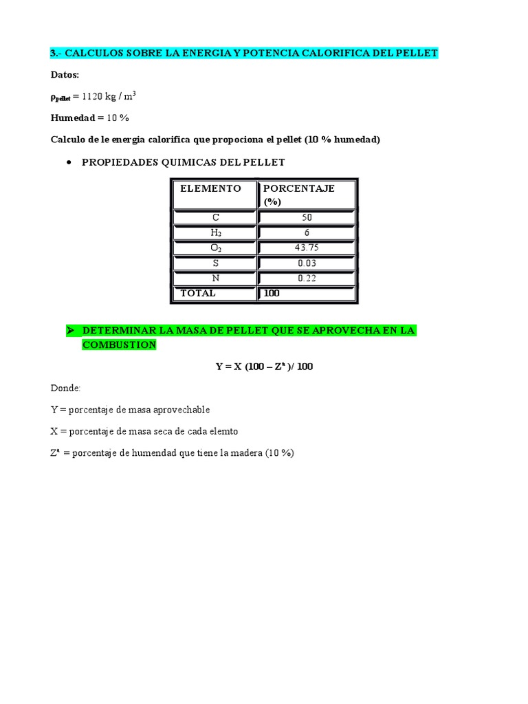 Calculo de La Energia y Potencia Calorifica Del Pellet | PDF