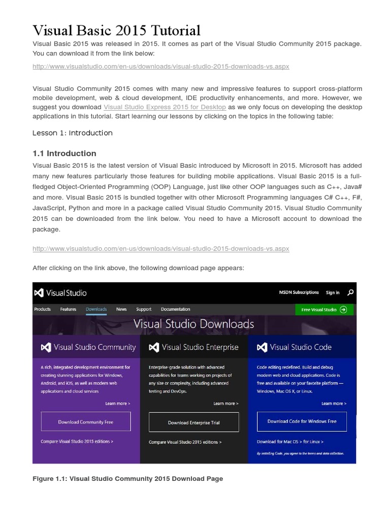 Visual Basic 2015 Tutorial | PDF | Microsoft Visual Studio | Basic