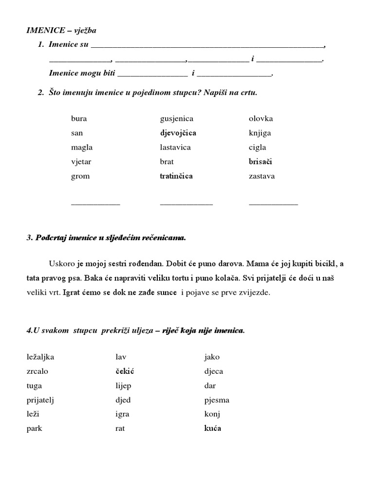 Imenice, Vježba | PDF