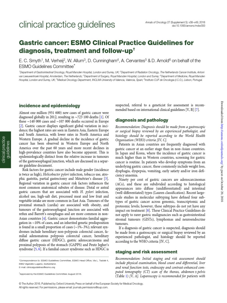 Clinical Practice Guidelines: Gastric Cancer: ESMO Clinical Practice ...