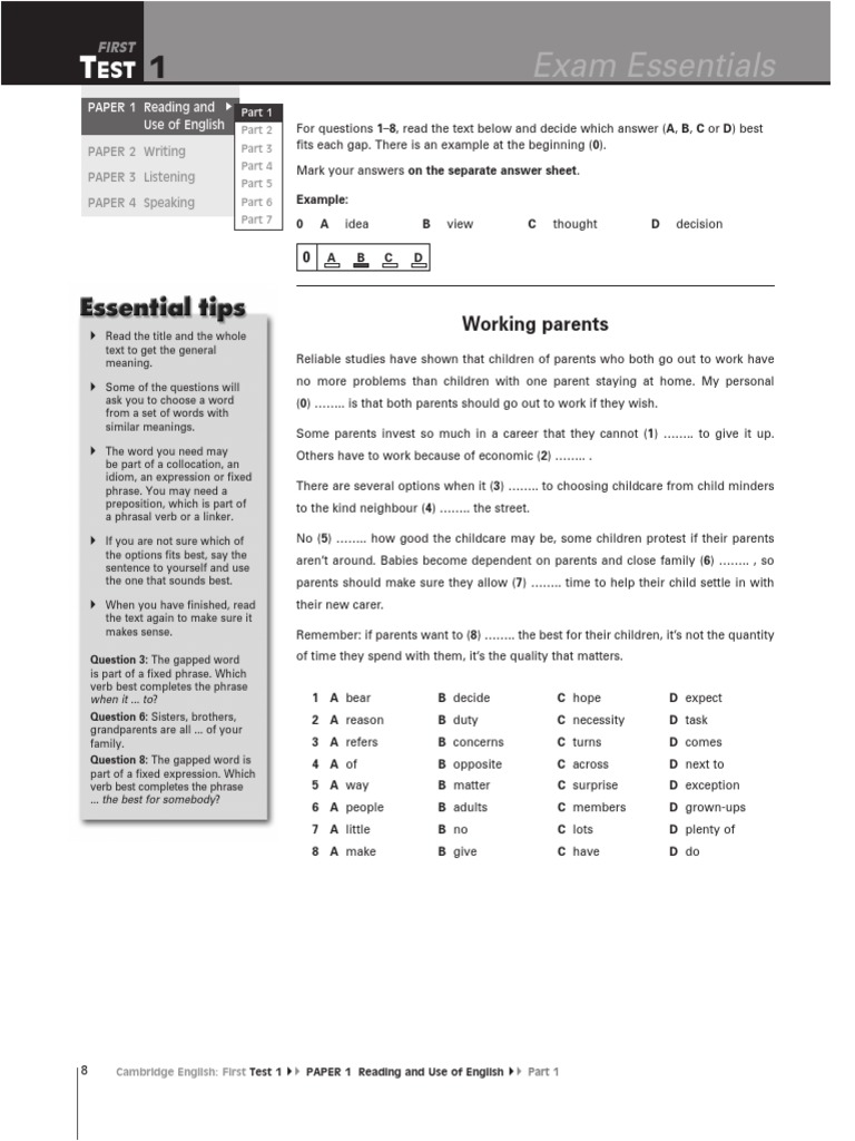 ExamEssentials First1 SampleTest | PDF | Phrase | Idiom