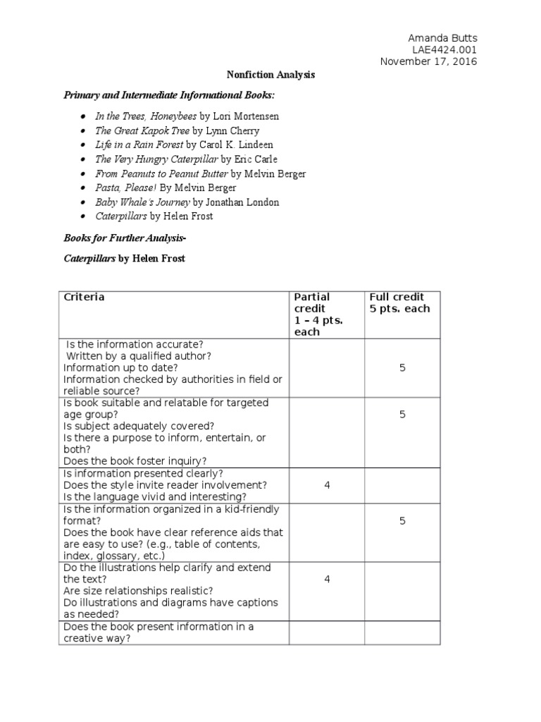 Primary and Intermediate Informational Books:: Nonfiction Analysis ...