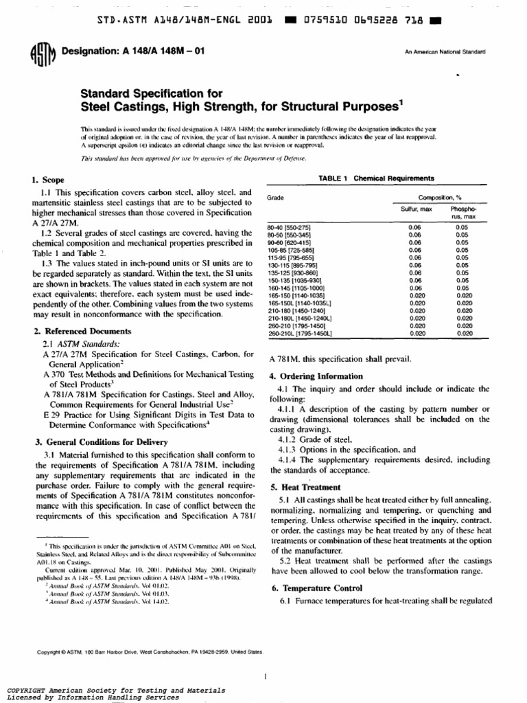 Astm A 148 | PDF | Heat Treating | Steel