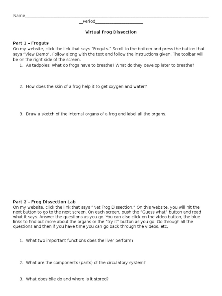 Virtual Frog Dissection | PDF