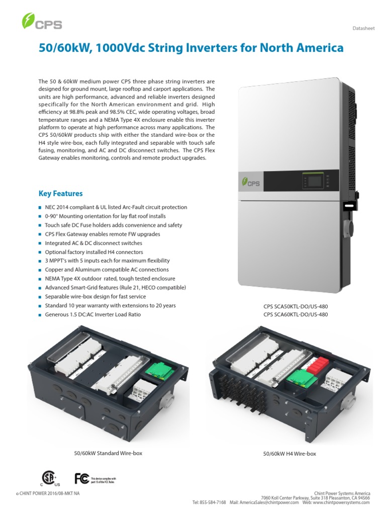 Cps Sca50 60ktl Do Us 480 Datasheet | Power Inverter | Electronic ...
