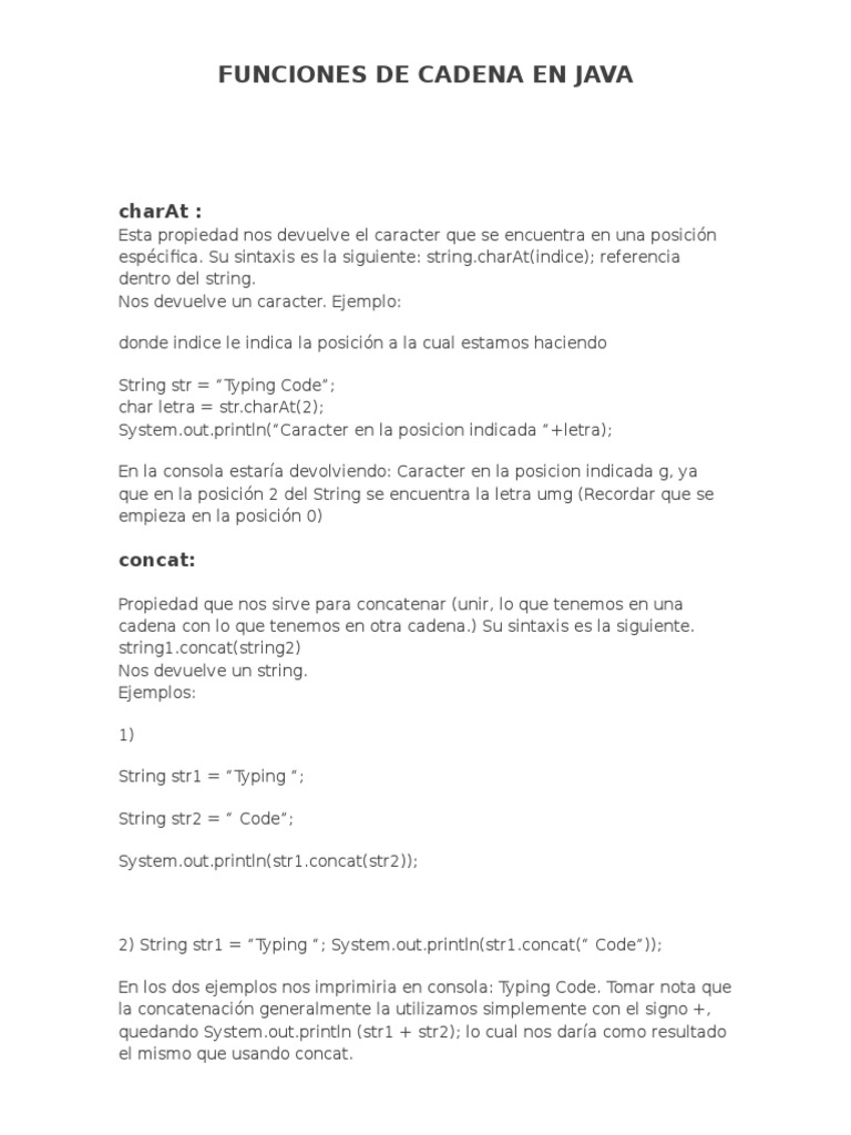 Funciones de Cadena en Java | Descargar gratis PDF | Cadena ...