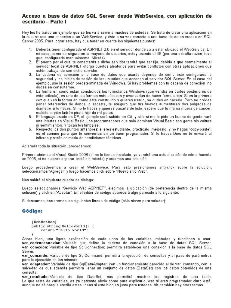 Acceso A Base de Datos SQL Server Desde WebService | PDF | Servidor SQL ...