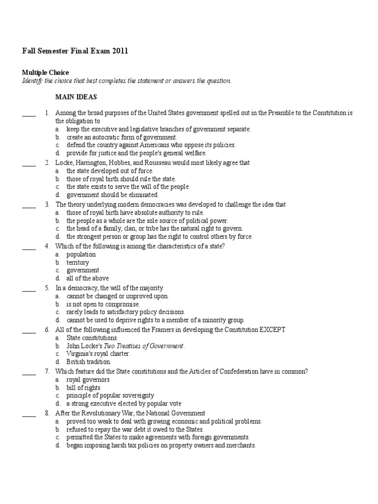 Fallsemesterfinalexampracticetest 2011 | PDF | United States Congress ...