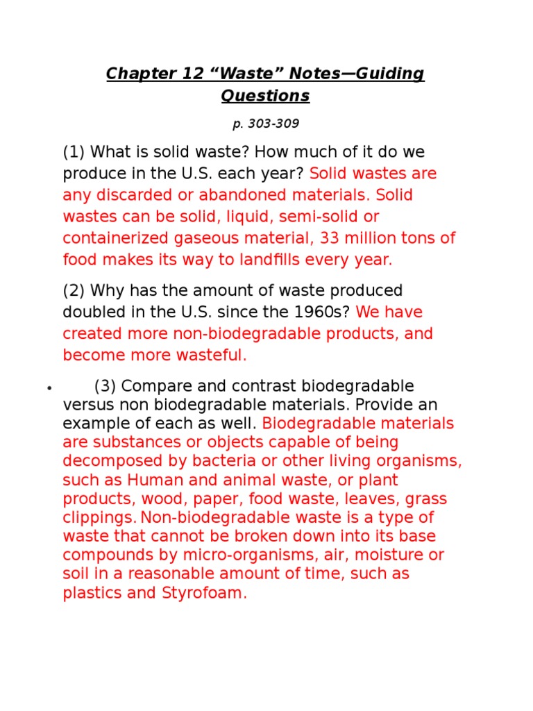 Chapter 12 "Waste" Notes-Guiding Questions | PDF