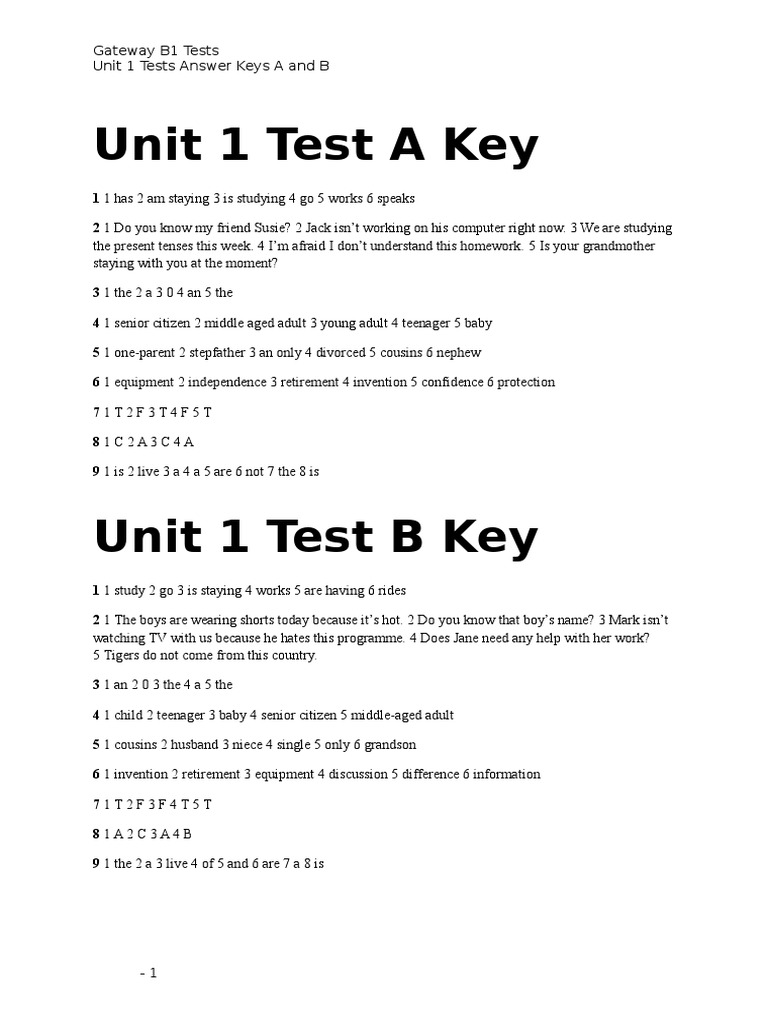 Gateway Test 1 Key | PDF