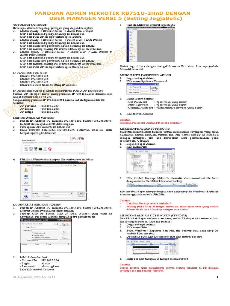 Panduan Admin RB751U-2HnD DGN Userman v5 (Setting JogjaBolic) PDF | PDF