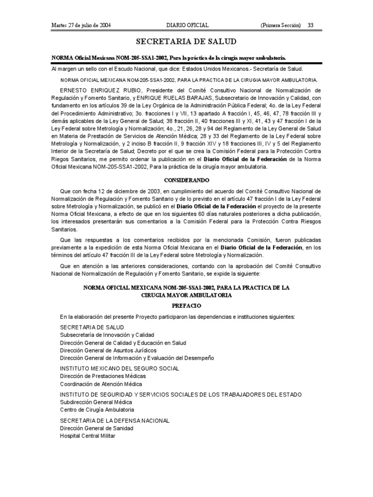 Nom 205 Ssa1 2002 Cirugía Mayor Ambulatoria | Descargar gratis PDF ...